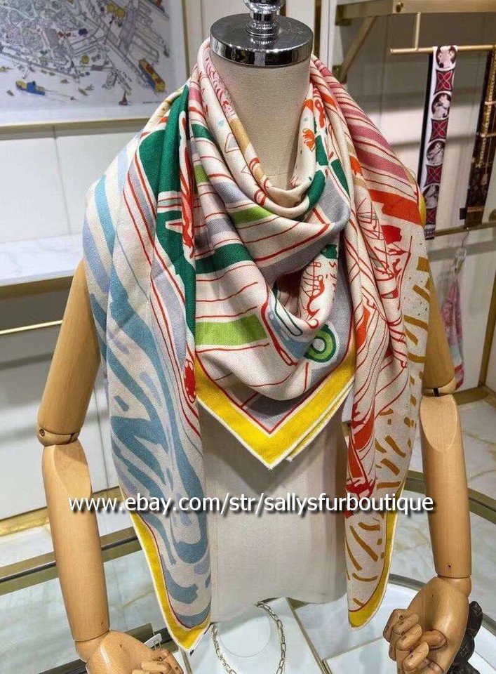 Pure 70% Cashmere 30% Silk Wrap Scarf Summer Trees Print Double Face ...