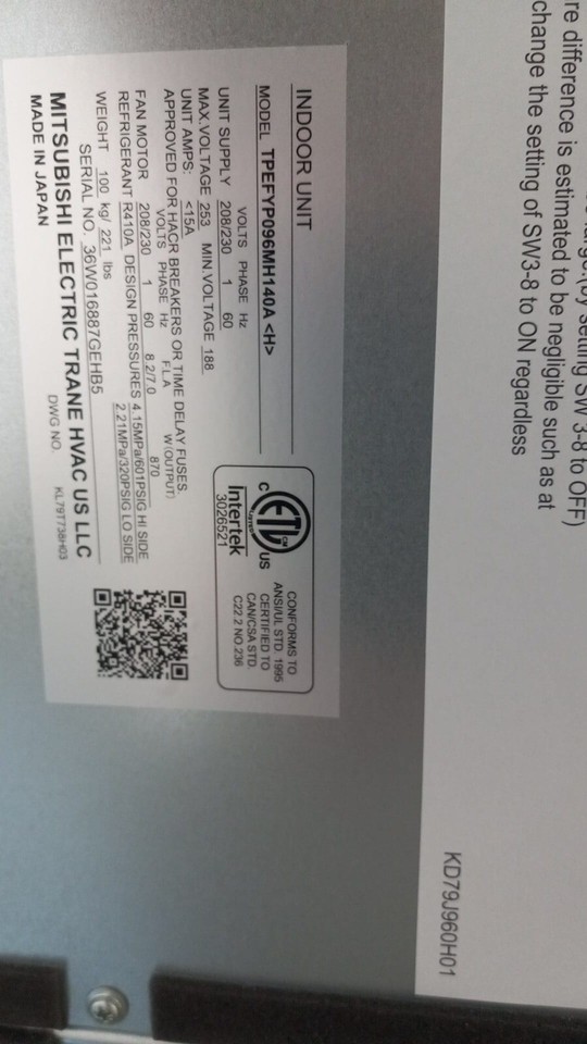 MITSUBISHI TRANE TPEFY Ceiling-concealed High Static AIR CONDITIONER | eBay