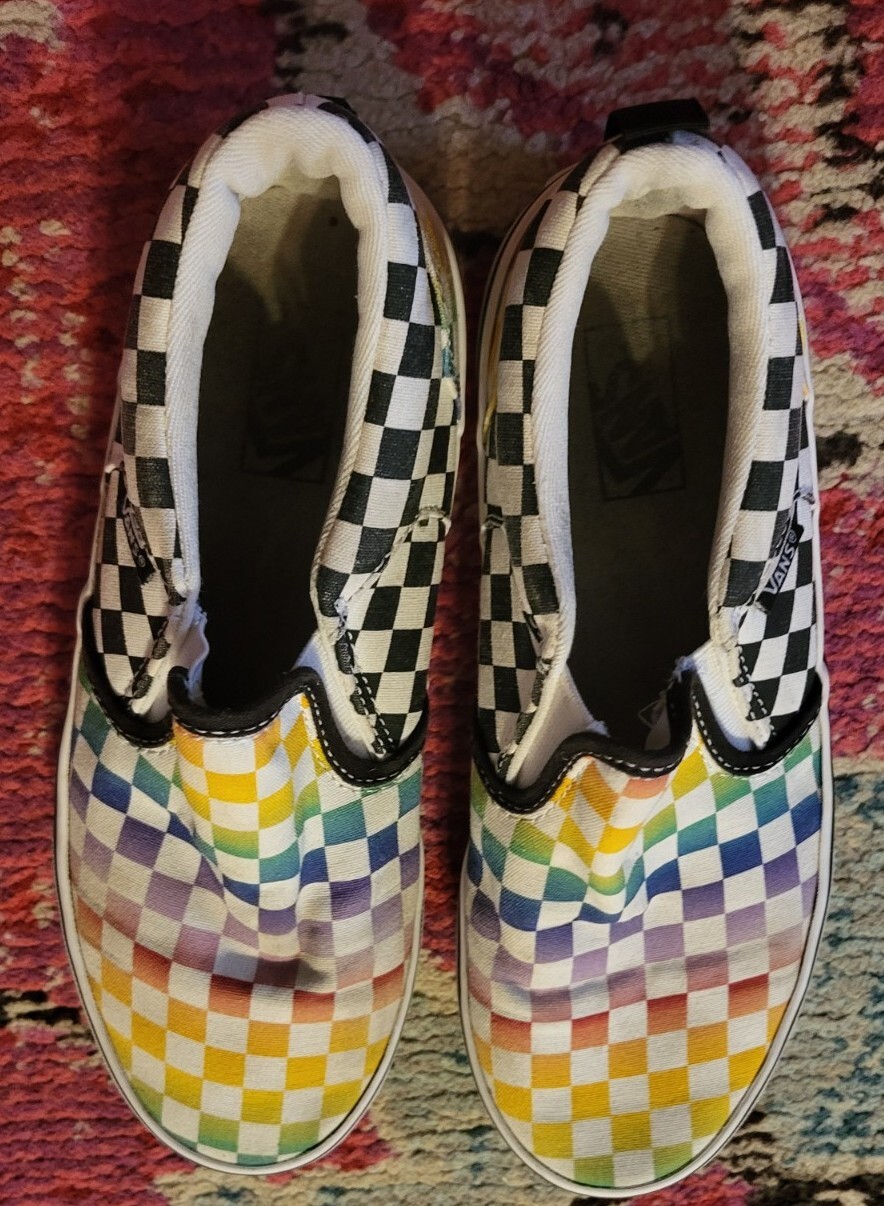 Vans rainbow colors checkboard Missy size 5 deck shoe… - Gem