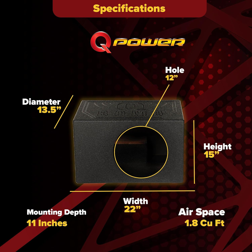 QPower QBOMB12VL Single 12" Vented Ported Car Subwoofer Sub Box ...