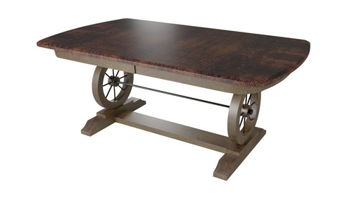 Amish Western Wagon Wheel Double Pedestal Dining Table Solid Wood 42" x ...
