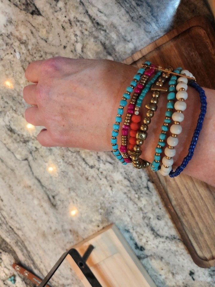 Stacked Multi Colored Beaded Bracelet Boho chic | eBay