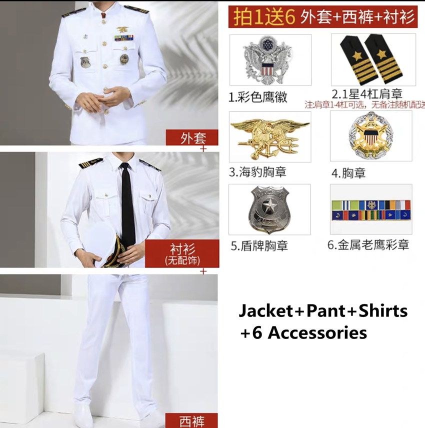 US Navy Military Uniforms White Mariner Sailor Yacht Captain American ...