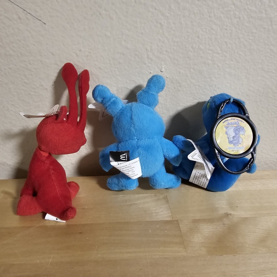 3x McDonald's Neopet Plush Stuffed Animals Red Aisha Blue Grundo Blue ...