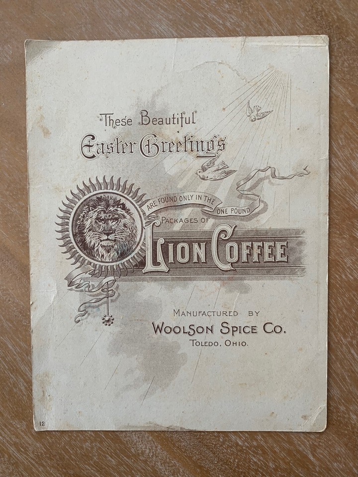 1891 Lion Coffee Girl with Bunnies Easter Greetings Victorian Trade ...