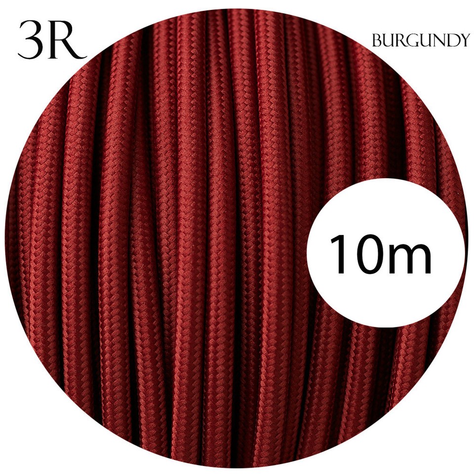 Vintage 3 Core Braided Fabric Lighting Cable Flex Wire 10M Coloured ...