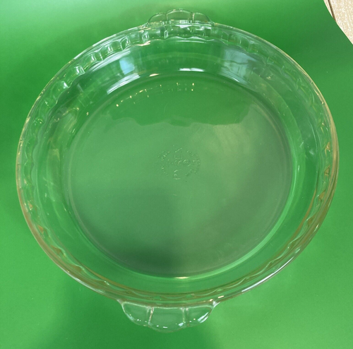 Vintage Pyrex DEEP DISH PIE PLATE 9 1/2" Fluted Rim Tab Handles Clear ...