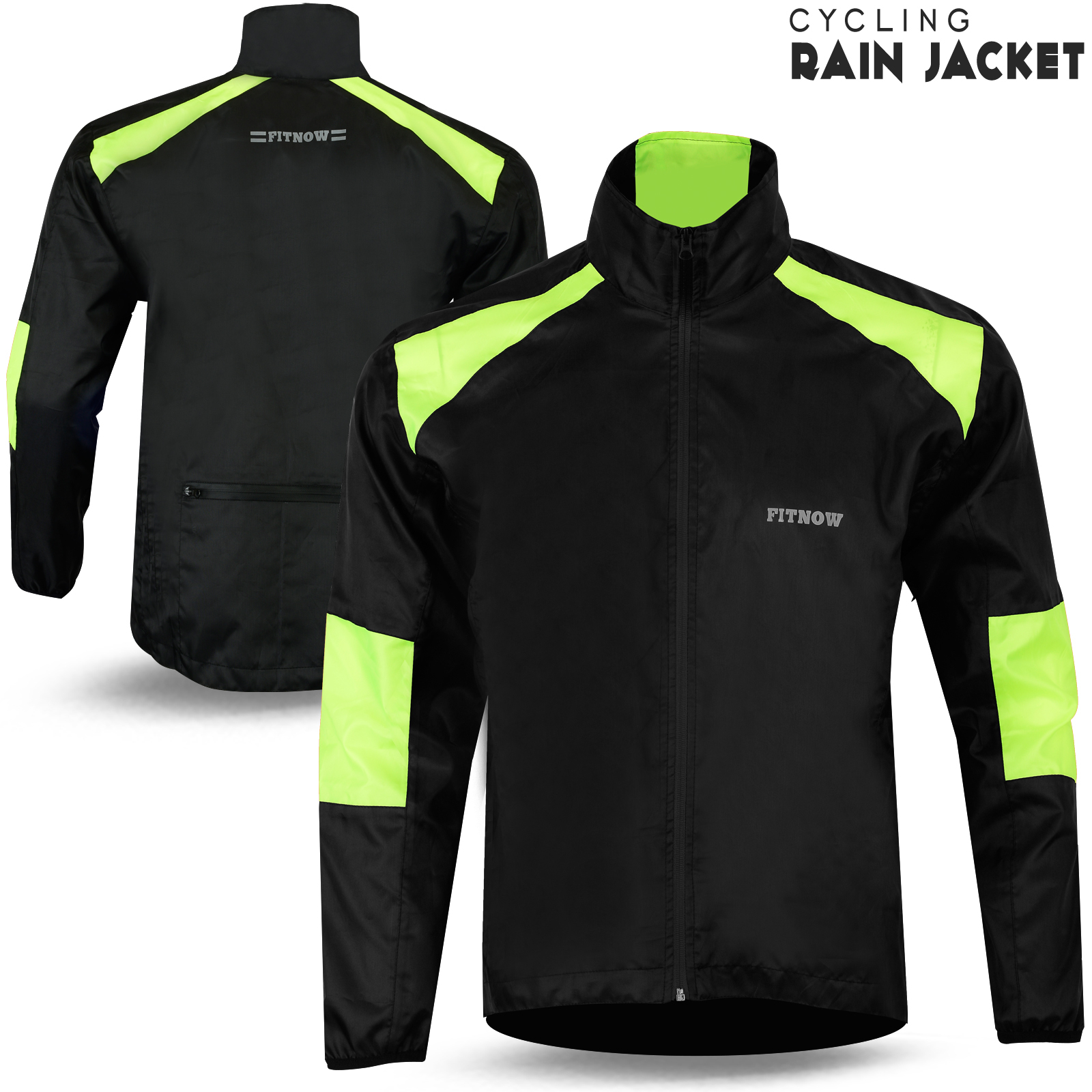 Mens Cycling Waterproof Rain Jacket High Visibility Running Top Coat M ...