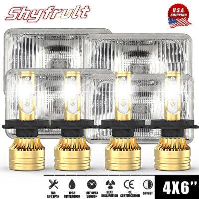 4pcs 4x6" LED Headlights For Kenworth T800 T400-T600A W900 Peterbilt ...