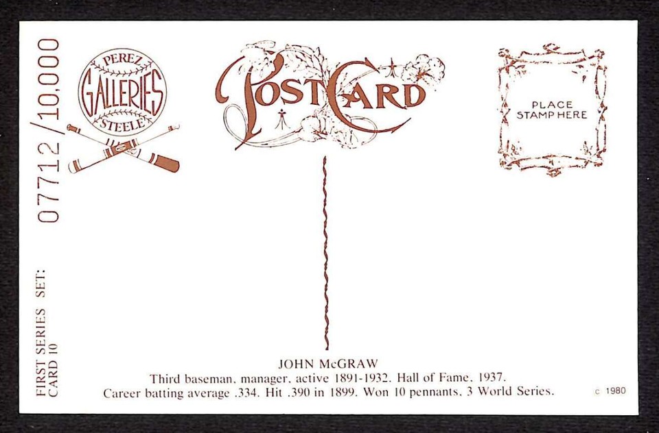 1980-01 Perez-Steele HOF Postcard #10 John McGraw HOF NM D75281 | eBay