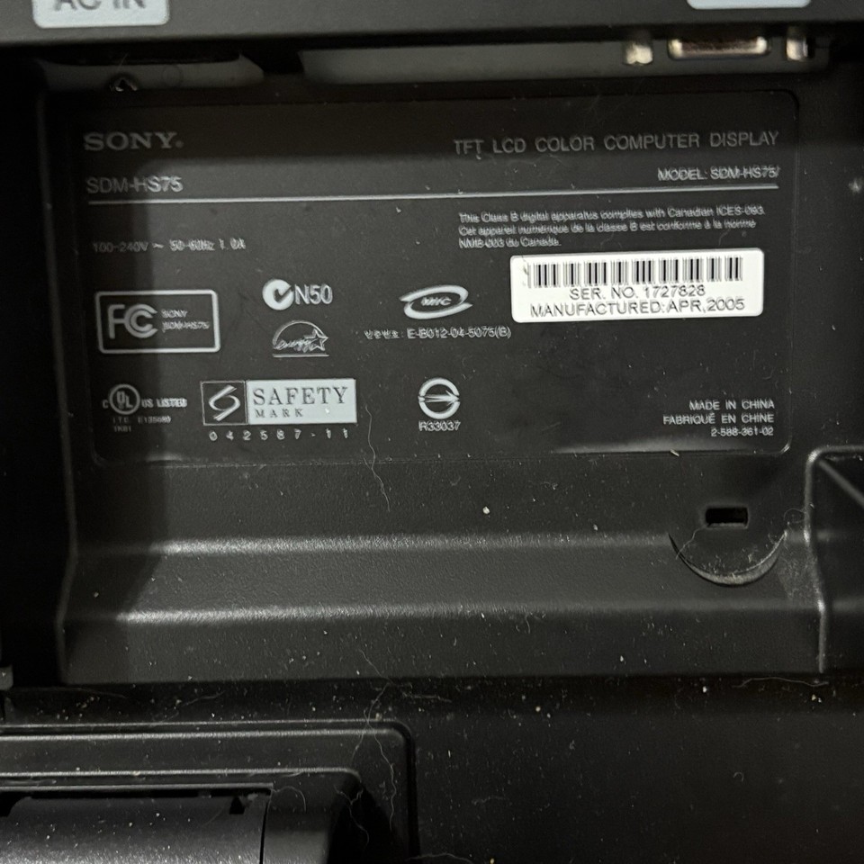 Sony SDM-HS75 17” TFT LCD Color Computer Monitor Tested Working with ...
