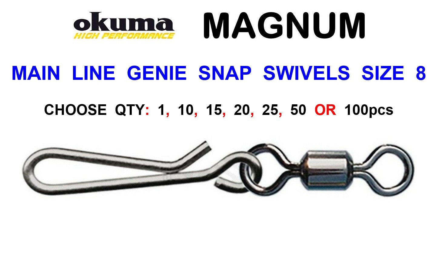 OKUMA SIZE 8 MAIN LINE SWIVEL SNAP LINK SEA FISHING FAST EASY BAIT RIG ...