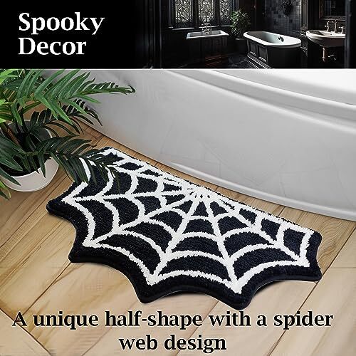 Spider Web Bath Rug - Halloween Decor Goth rug for Bathroom, Bedroom ...