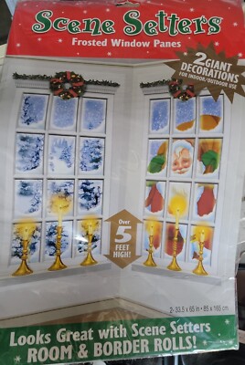 Santa and Frosted Window Christmas Wall Vinyl Scene Setters Decoration ...
