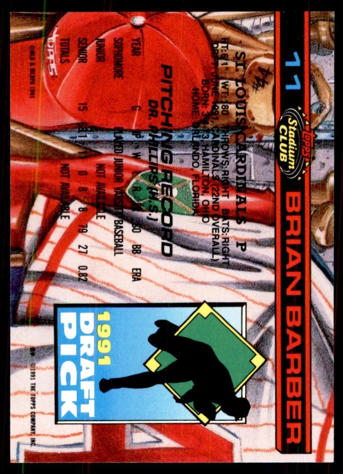 1991 Stadium Club Stadium Set Brian Barber Baseball Cards #11 | eBay