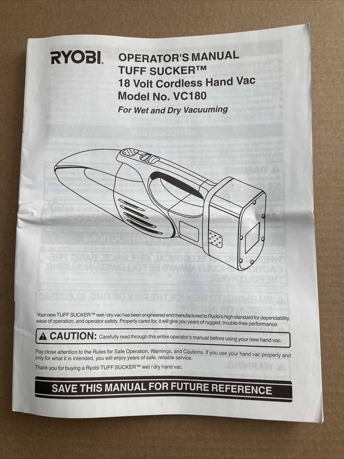 Ryobi Operators Manual 18 Volt Cordless Tuff Sucker Model No. VC180 | eBay