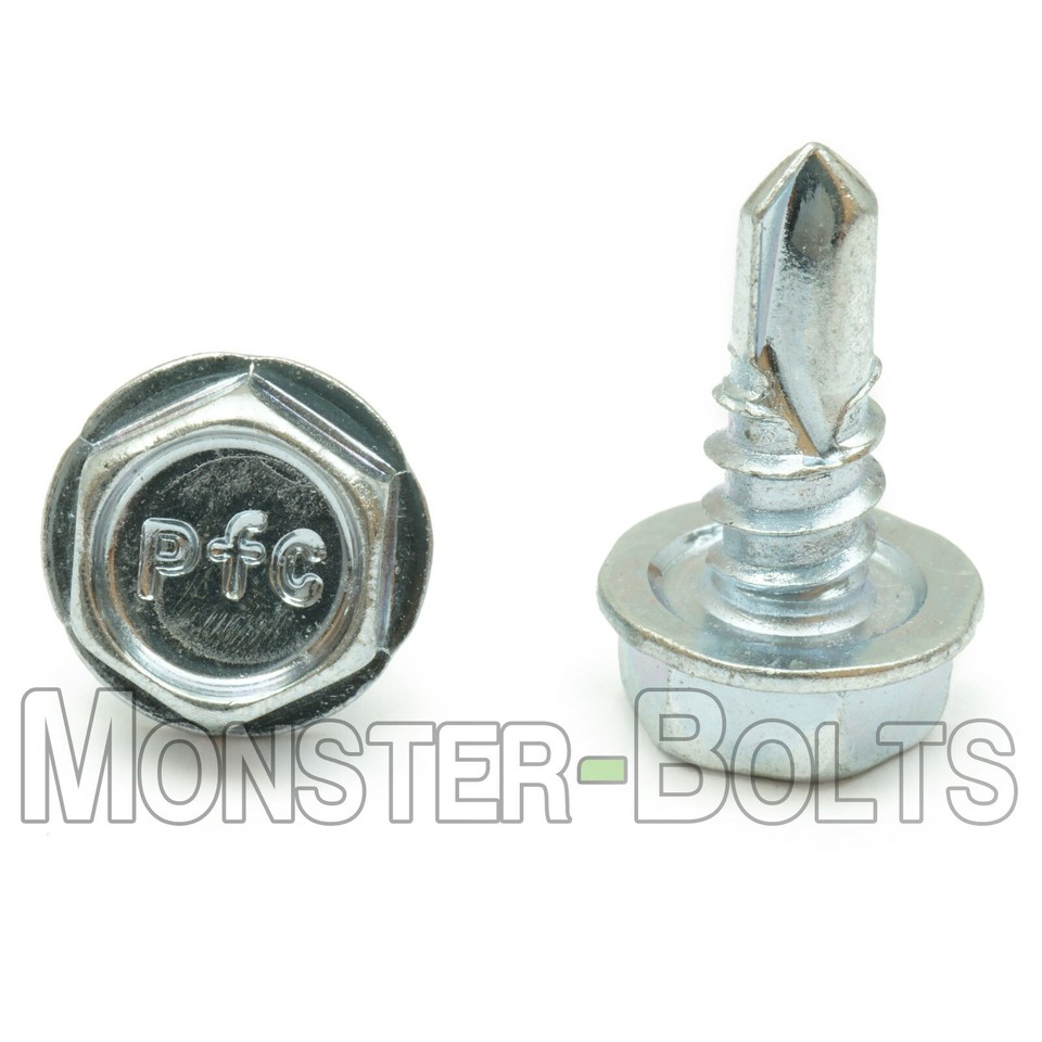 #10 Zinc Tek Screws, Indent Hex Washer Head Unslotted, Self-Drilling ...
