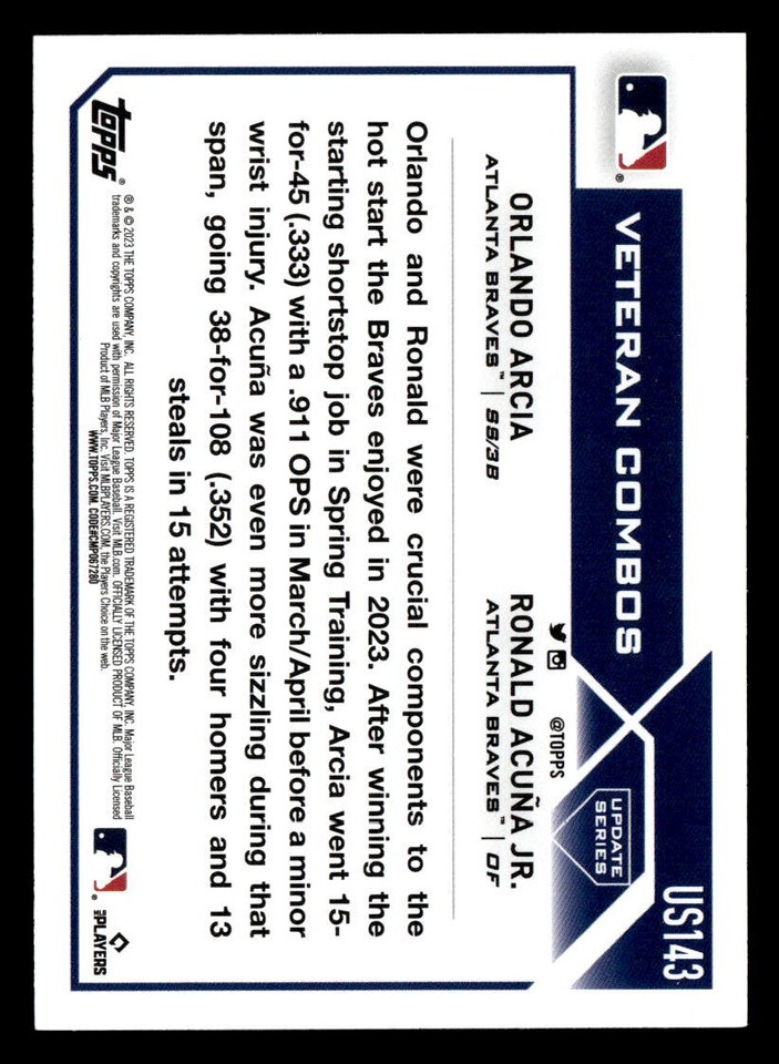 2023 Topps Update #US143 Atlanta Bats Awaken (Orlando Arcia / Ronald ...