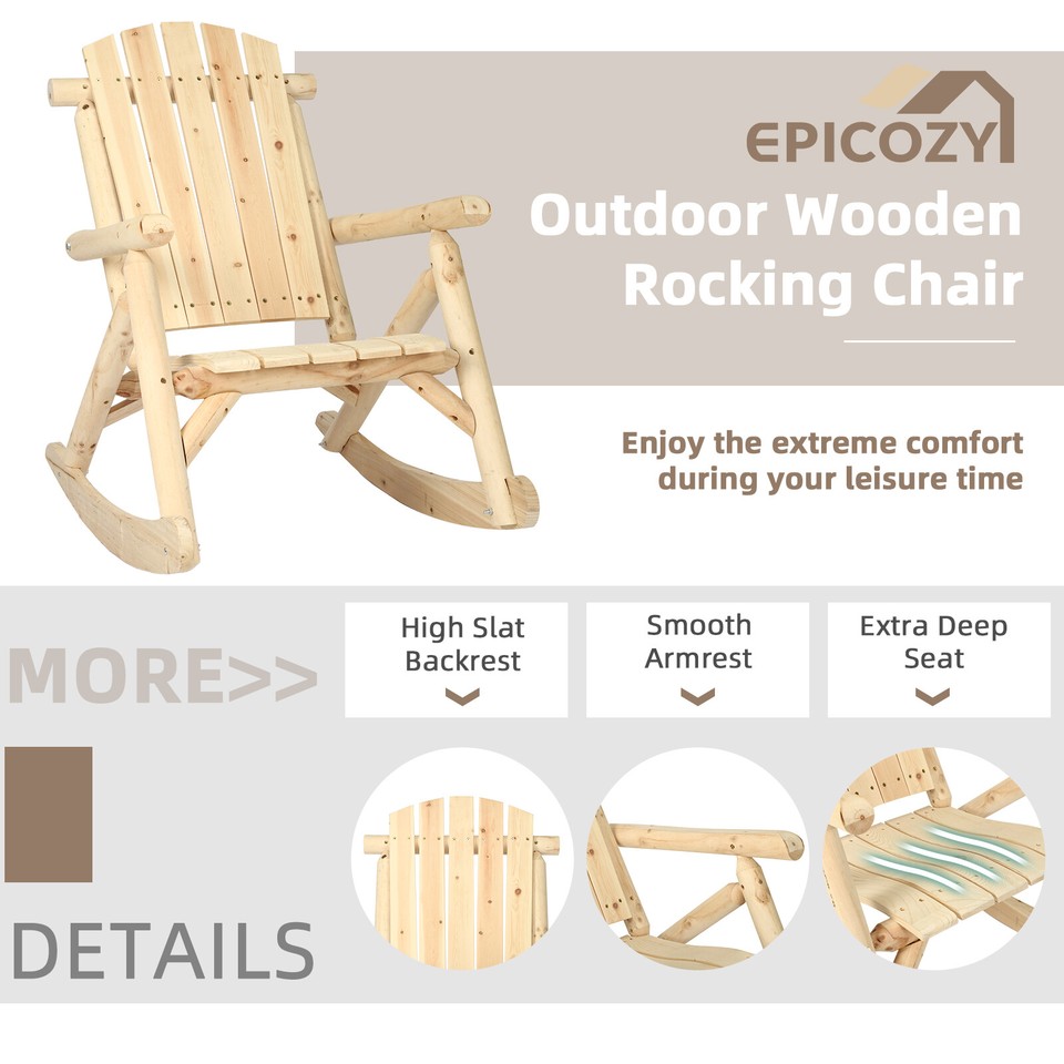 Log Rocking Chair Adirondack Wooden Porch Rocker Patio Deck Furniture ...
