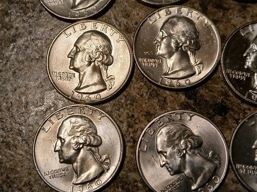 Lot Of 25 BU 1960 D Silver Washington Quarters Crispy Bright Luster ...