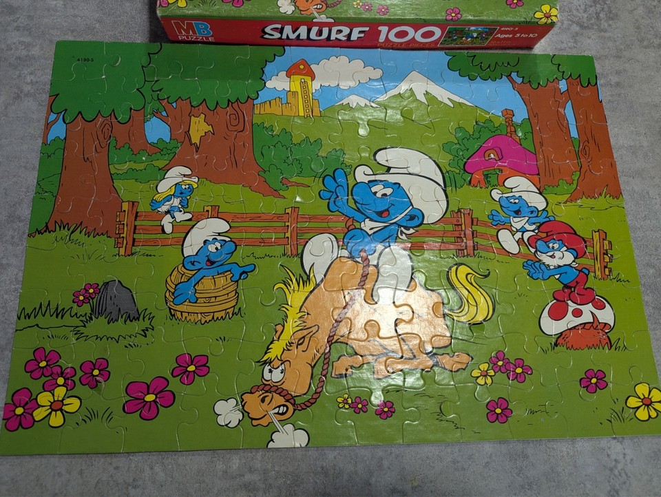 Vintage Milton Bradley Smurf, 100 Piece Puzzle, #4190-5, Complete. | eBay