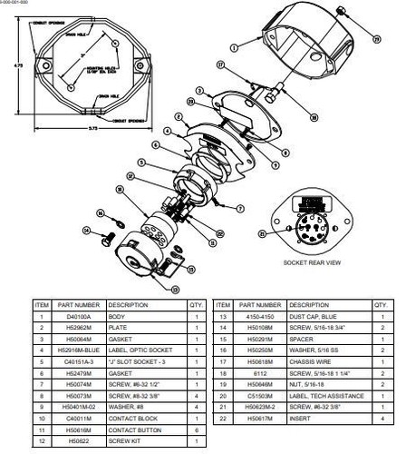 Civacon 4103-4103 Optic Single Socket 3 J-Slots 6 Pins w/o Ground Wire ...
