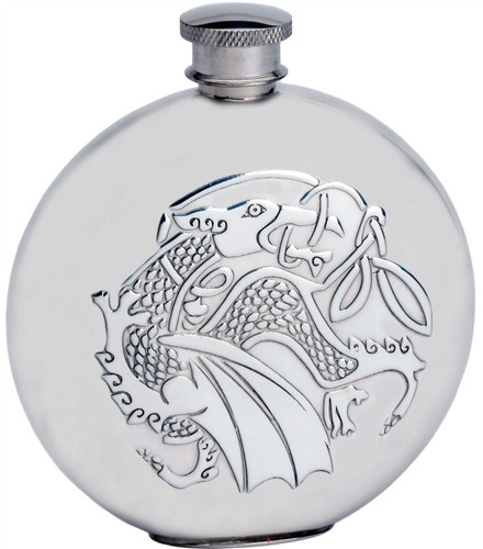 6oz Round Flask with Embossed Kells Dragon Design Great Gift Made From ...