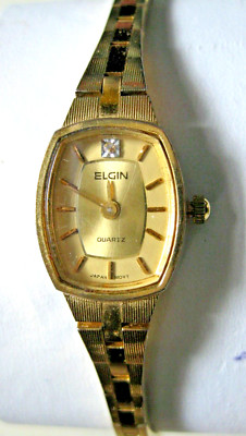 Elgin Quartz Wristwatch Diamond Chip Gold Tone Bracelet ED284 012, 3N20 ...