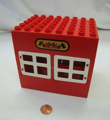 Vintage Lego Duplo Red Building White 2 Doors & 2 Windows 6X8 Firehouse ...