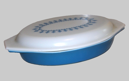 Pyrex Blue Snowflake Garland 063 Divided Casserole Dish with Lid 1 ...