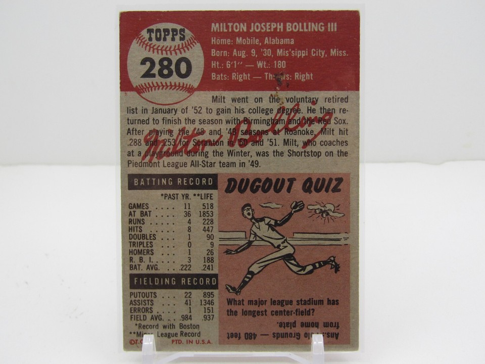 MILT BOLLING 1953 TOPPS ROOKIE CARD #280" *READ DESCRIPTION* | eBay