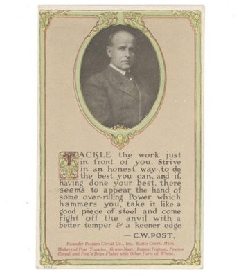 C.W. POST / POSTUM CEREAL COMPANY - Vintage Post Card - 3.5" W x 5.5" H ...