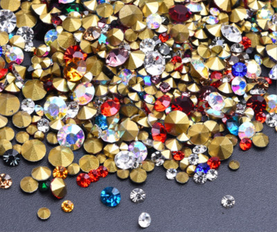 1440 pcs Mixed Color Round Pointed Back Crystal Glass Rhinestone Pick ...