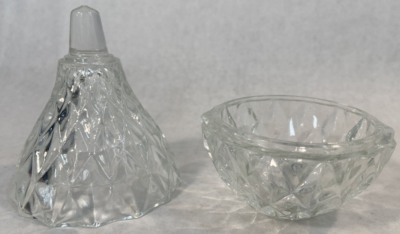 Vintage Romania Lead Crystal Pear Shaped Lidded Trinket Box Diamond Cut ...