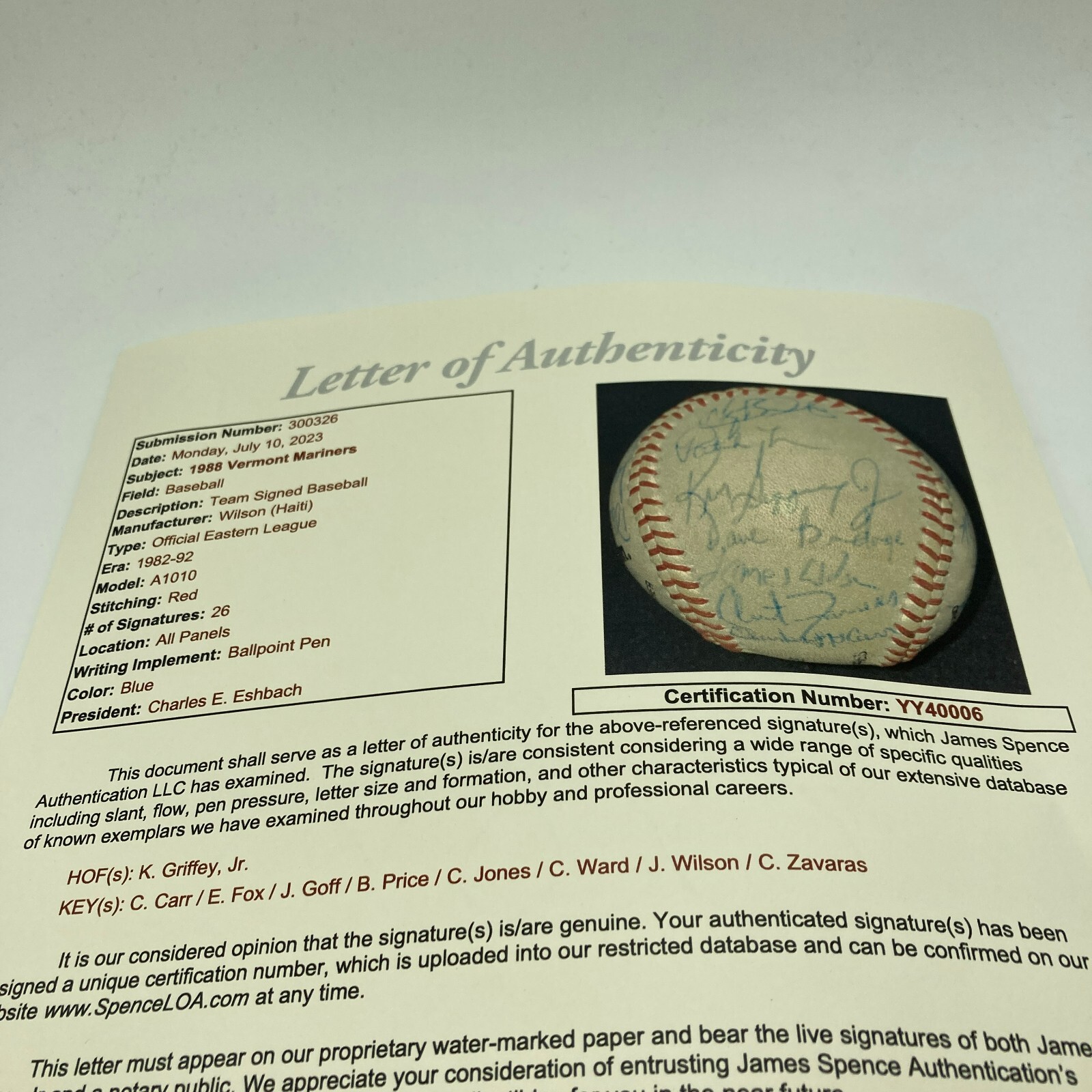 Ken Griffey Jr. Pre Rookie 1988 Vermont Mariners Team Signed Game ...