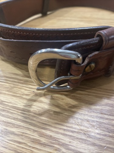 BIANCHI Leather Belt #B3 Basket weave Size 36 Brass Buckle Western ...