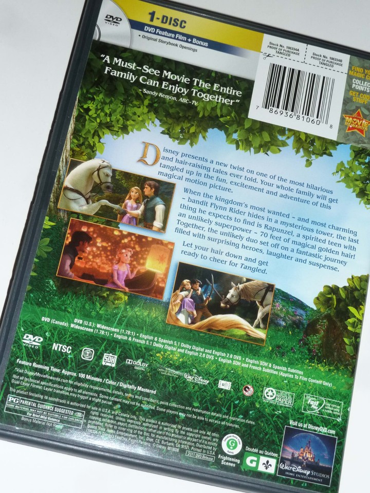 Tangled DVD 2010 Disney cartoon movie fairy tale Rapunzel Mandy Moore ...