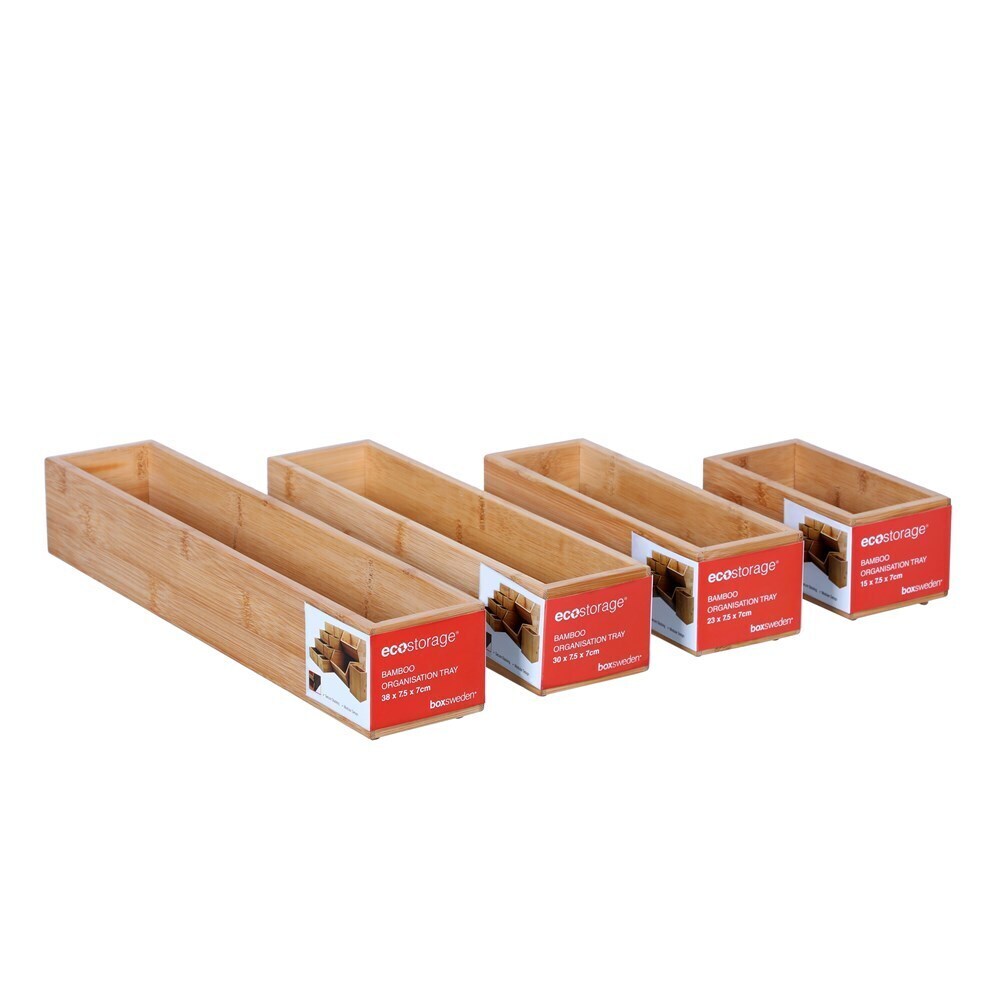 3x Boxsweden Bamboo Organisation Tray 23x7.5cm Storage Organiser Home ...