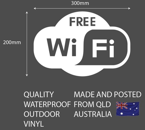 FREE WIFI CUT DECAL STICKER Waterproof Vinyl 300mm x 200mm CAFE BAR ...