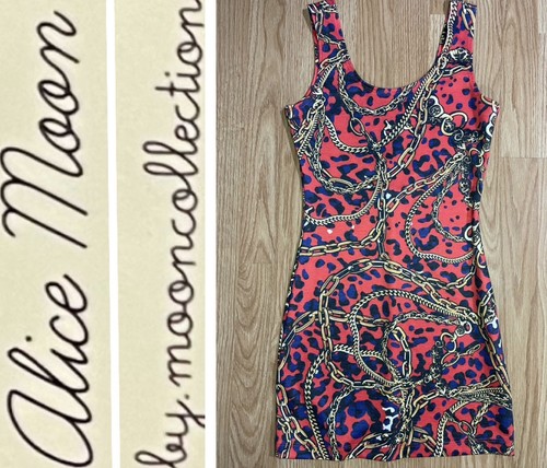 NWT Alice Moon by Moon Collection Red Chain Print Bodycon Mini Dress ...