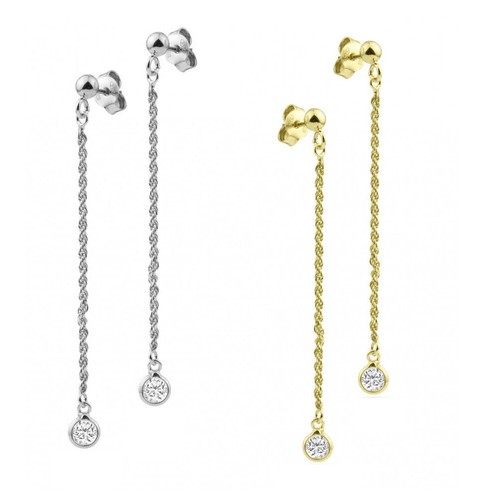 Sterling Silver Dangling Rope Chain Stud Earrings w/ Cubic Zirconia Stone | eBay Australia