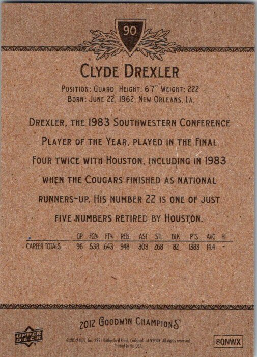 2012 Upper Deck Goodwin Champions #90 Clyde Drexler | eBay