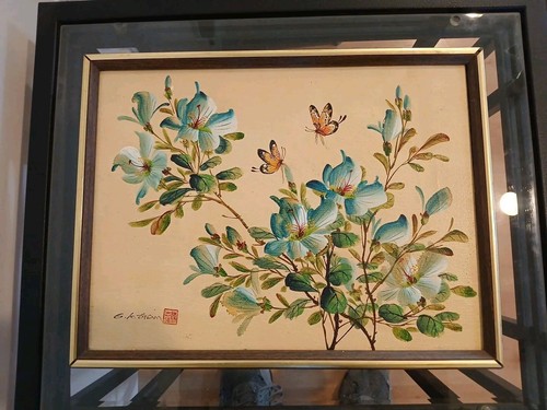 C K Chan Signed Original Oil Painting Flowers Asian 60's 17" X 13" MCM ...