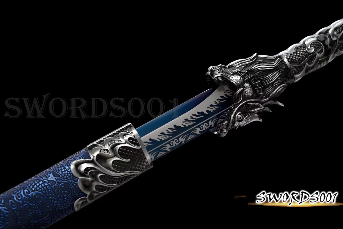 Handmade Wolf Sword Cool Blue Straight Carbon Steel Blade Chinese Tang ...