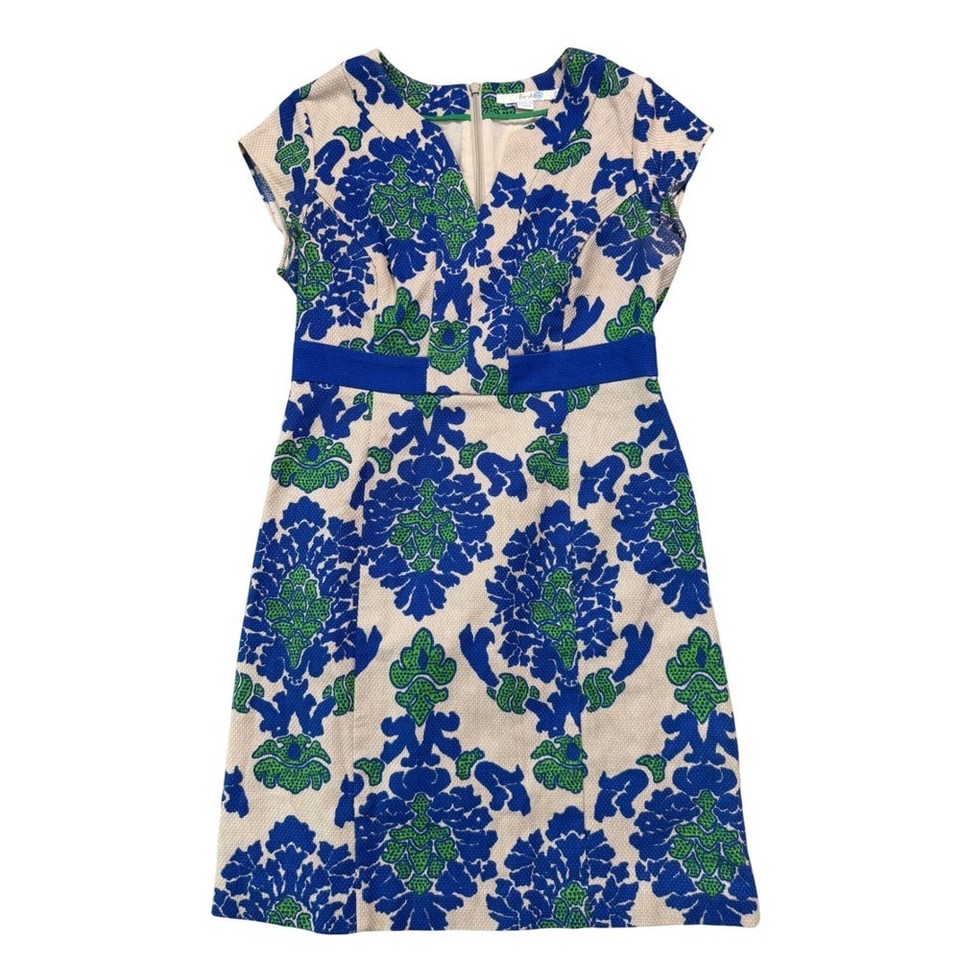 Boden Women 6P Green Blue Floral Dress Damask Granny Chick 60s Mod ...