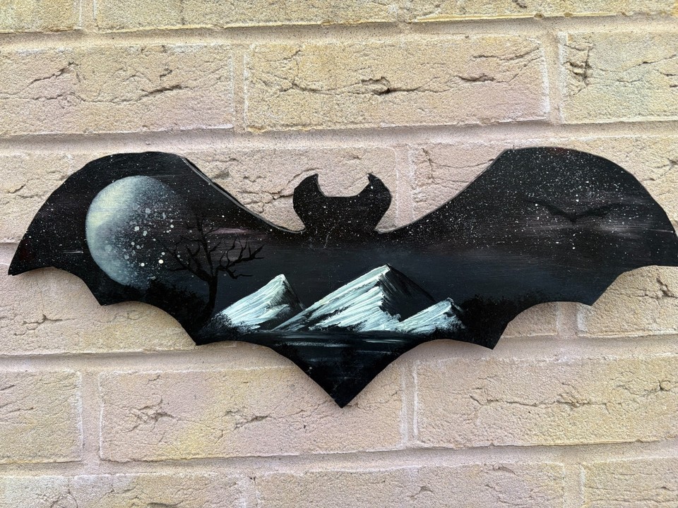 Stunning Original HAND PAINTED Art Bat Night Wall Hanging 17.5" x 6.5 ...