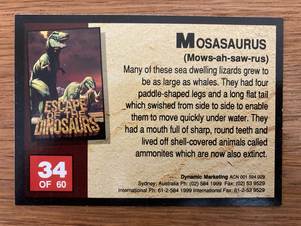 Dynamic Marketing Escape of the Dinosaurs #34/60 Mosasaurus Trading ...