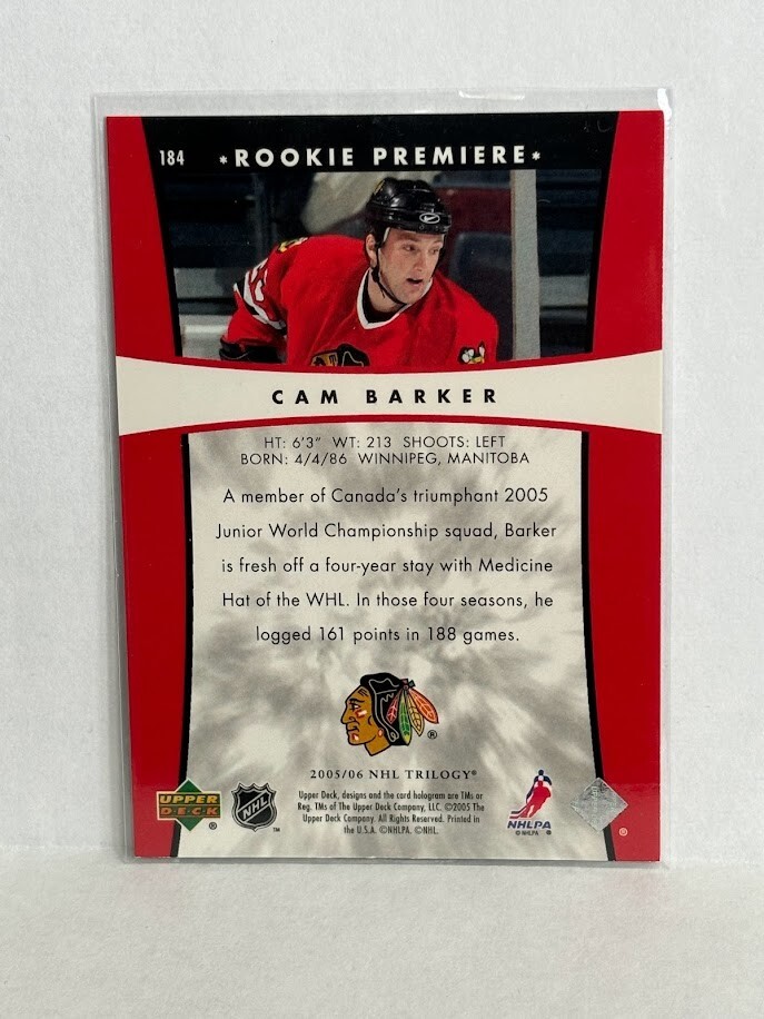 Cam Barker 2005-06 Upper Deck Trilogy Rookie Premiere Card # 184 044/ ...