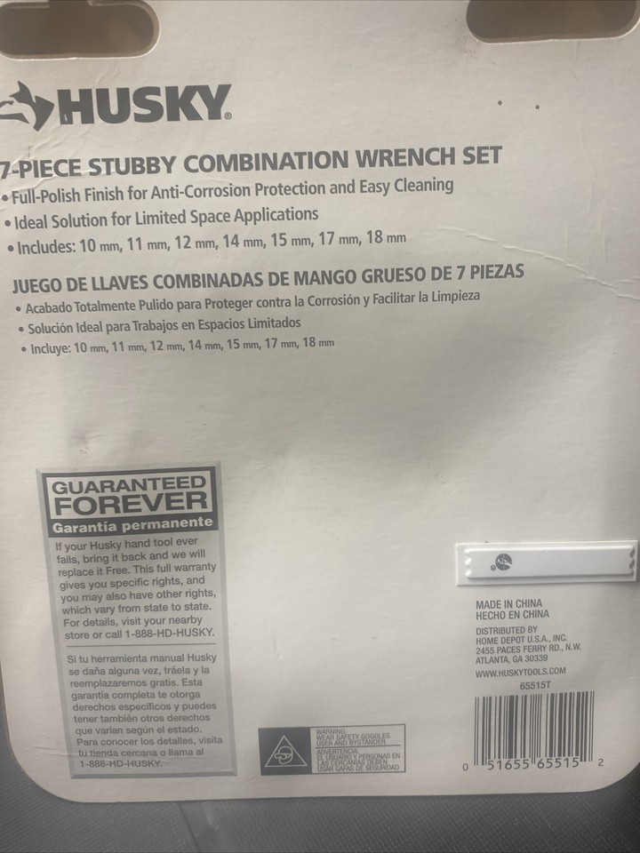 Husky 7-Piece Stubby Combination Wrench Set New In Packaging SKU 565 ...