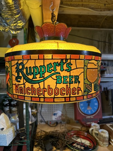 VINTAGE KNICKERBOCKER BEER HANGING FAUX STAINED GLASS LIGHT RUPPERT’S ...